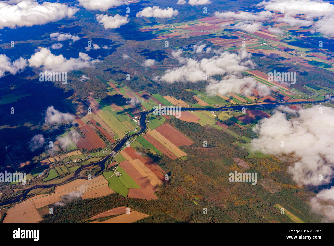 Aerial view of Sainte-Anne-de-la-Pérade area with fall color at Canada ...