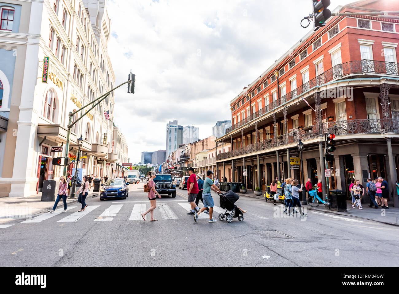 New Orleans, USA - April 23, 2018: Old town Decatur street in Louisiana ...