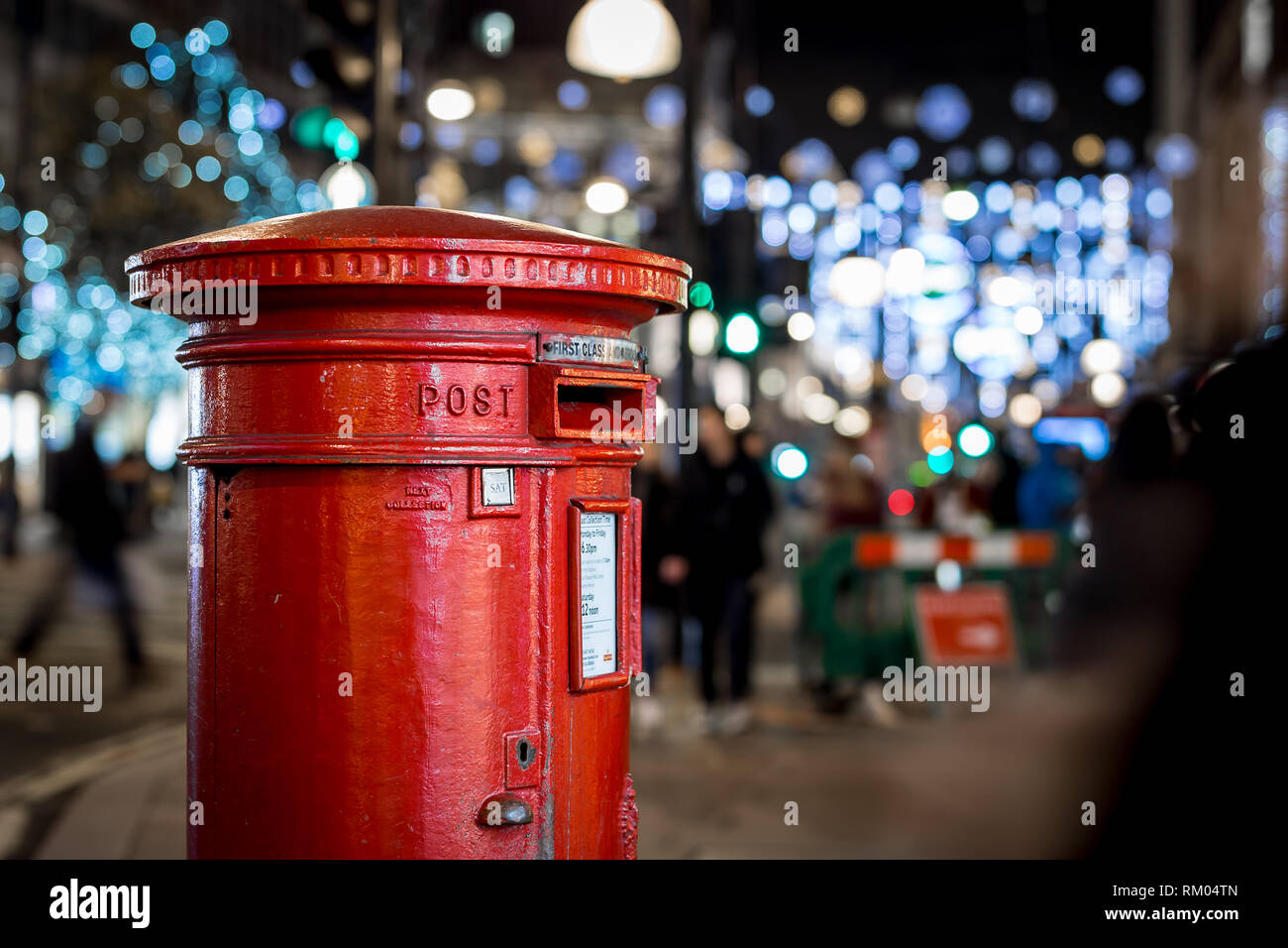 Classic London post box on the Oxford street in Christmas time Stock ...