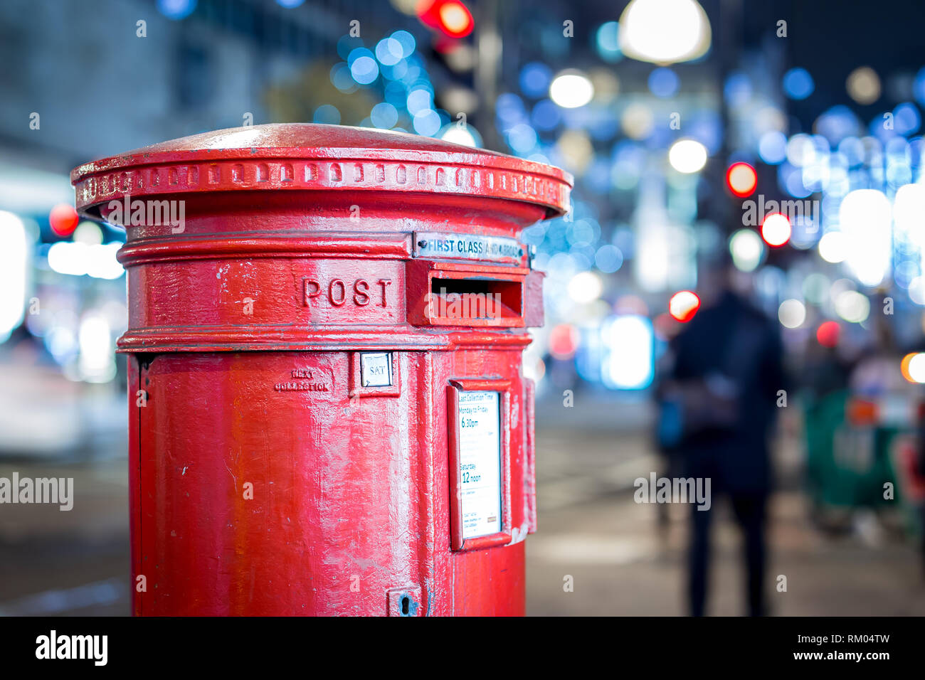Classic London post box on the Oxford street in Christmas time Stock ...