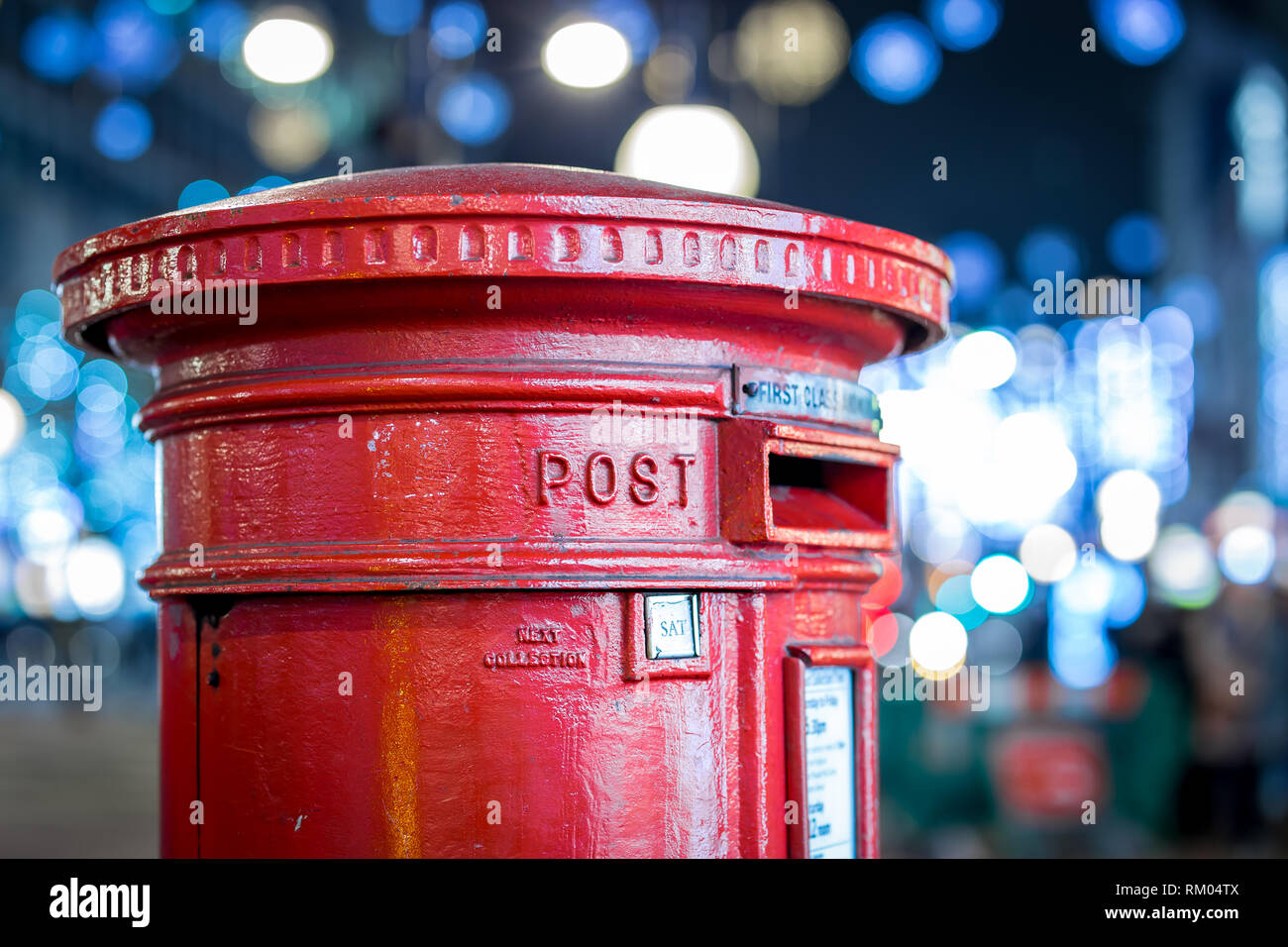 Classic London post box on the Oxford street in Christmas time Stock ...
