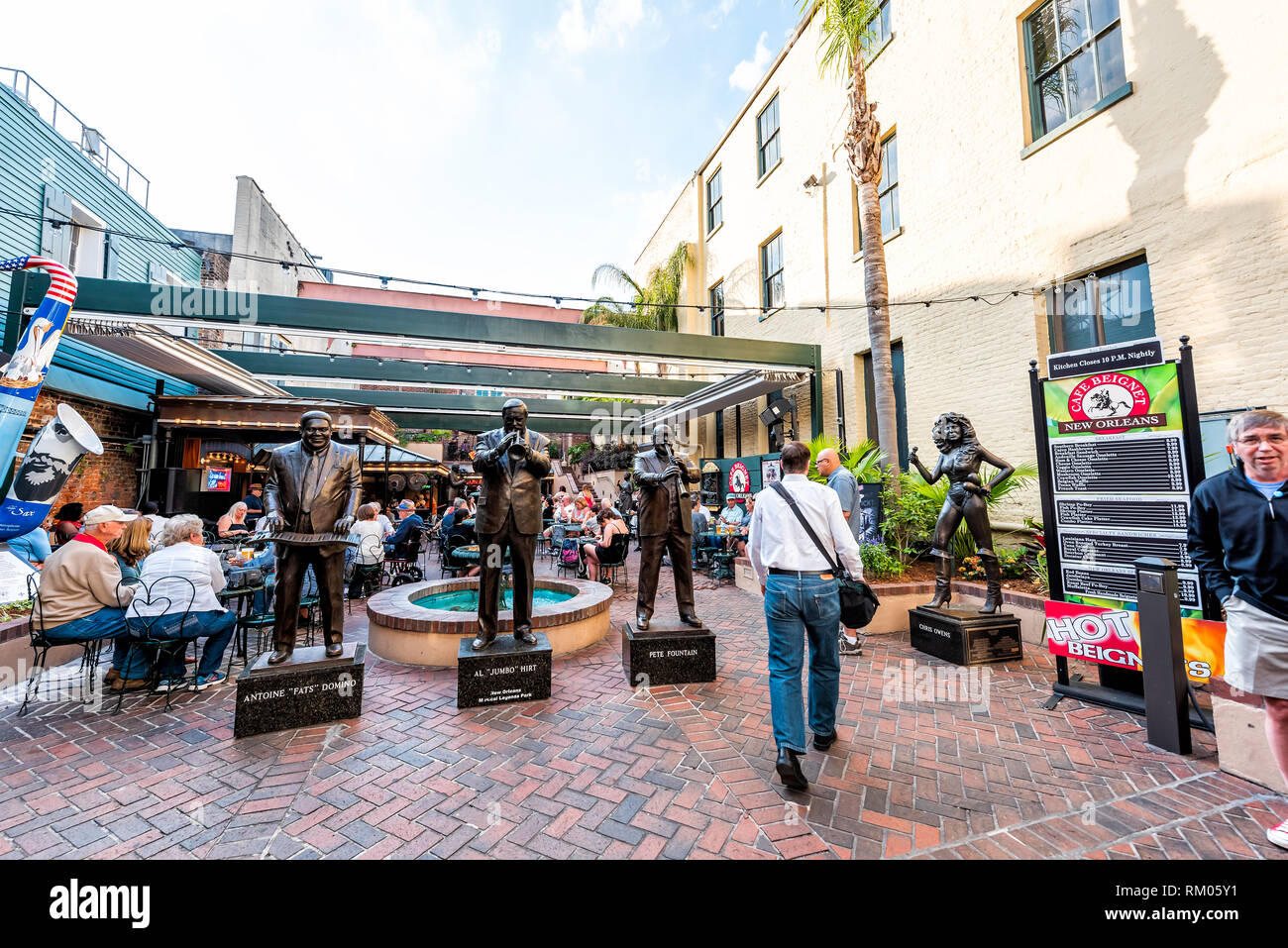 New Orleans, USA - April 23, 2018: Famous jazz music players the three ...