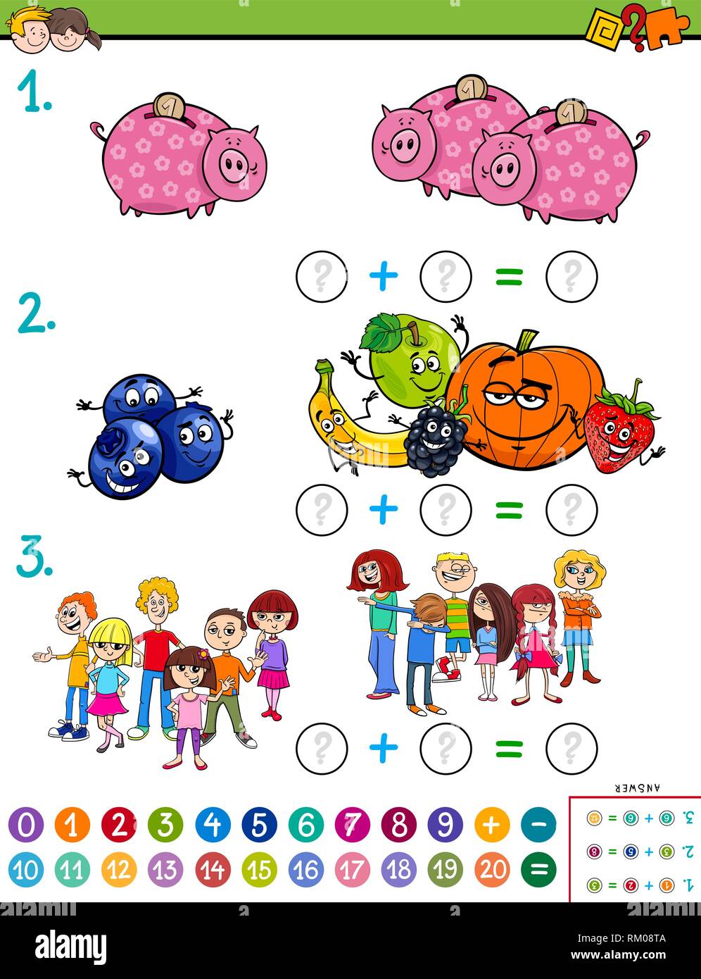 Cartoon Illustration of Educational Mathematical Addition Calculation ...