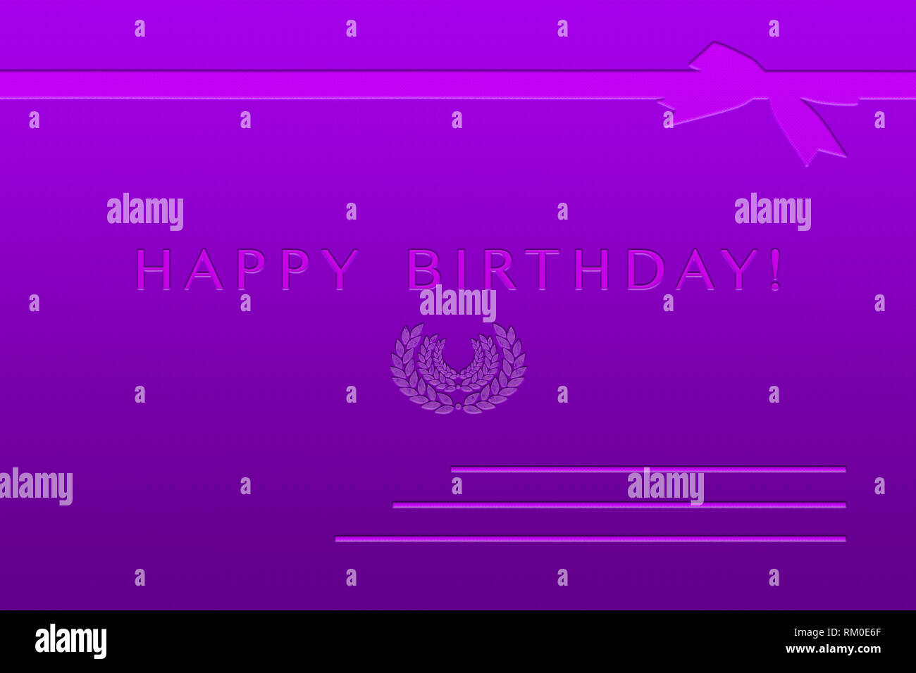 Purple Birthday Post card with pressed in text and symbols Stock Photo ...