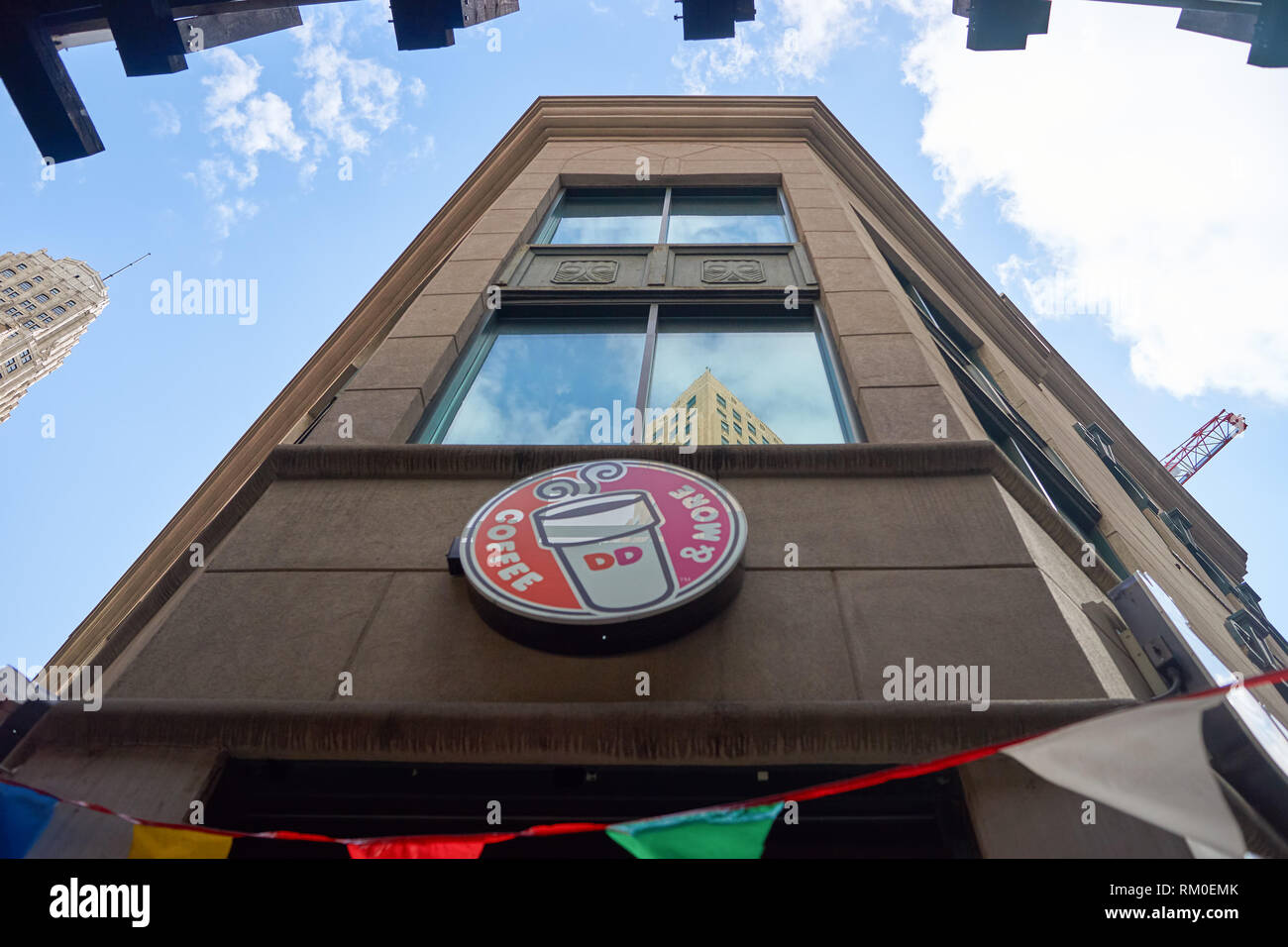 CHICAGO, IL - CIRCA MARCH, 2016: Dunkin' Donuts sign on wall of a ...
