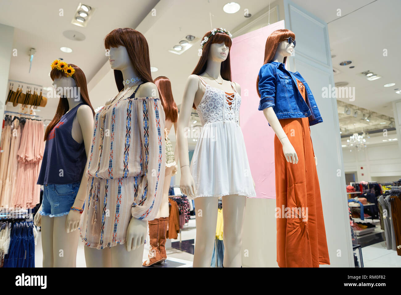 CHICAGO, IL - APRIL 01, 2016: inside Forever 21 store. Forever 21 is an ...