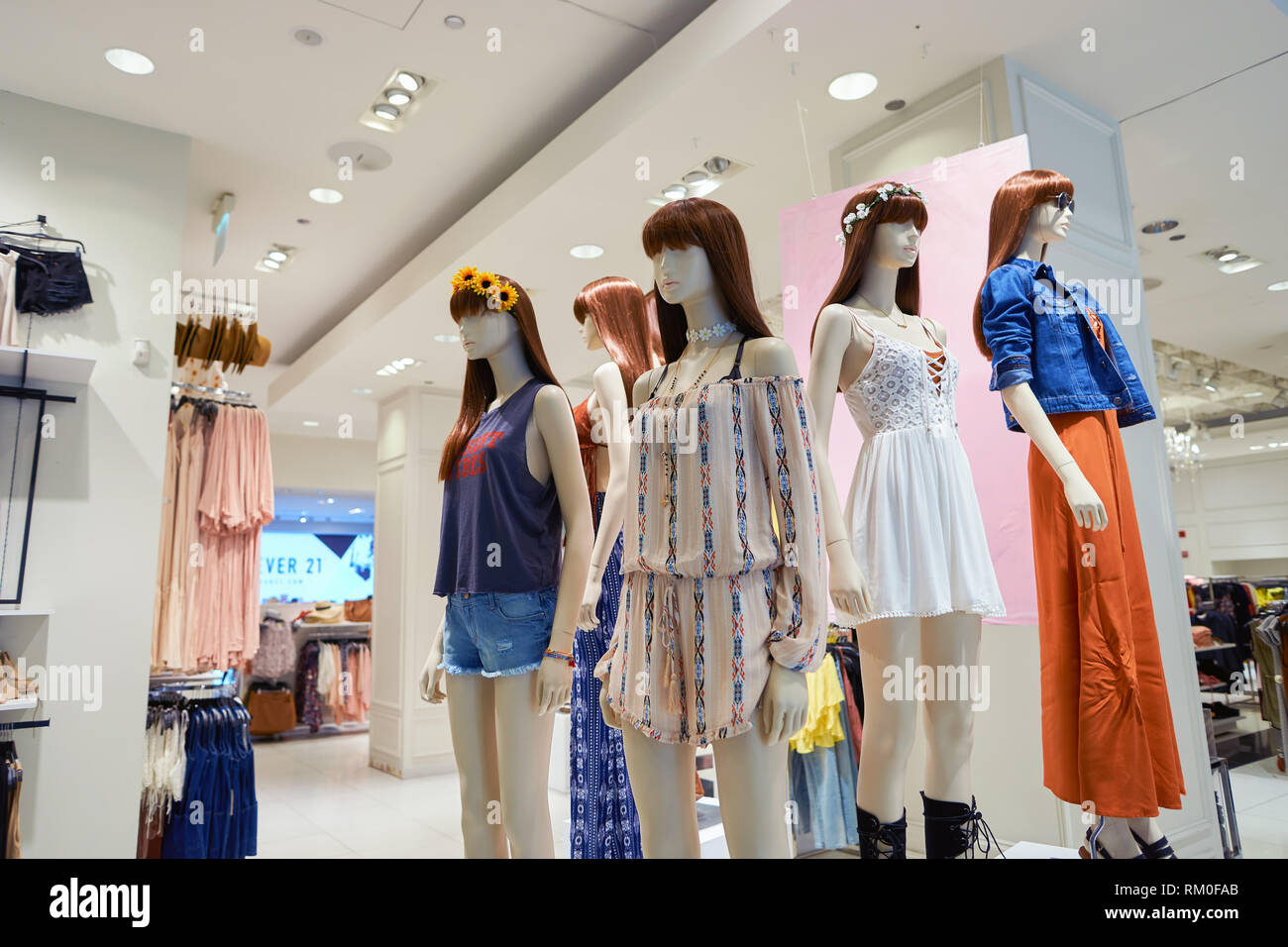 CHICAGO, IL - APRIL 01, 2016: inside Forever 21 store. Forever 21 is an ...