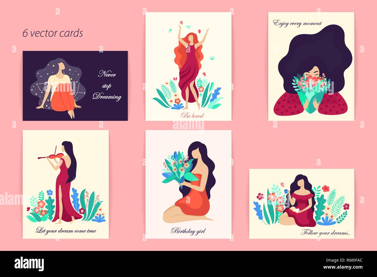 Romantic set of cute illustrations. Vector illustrations with a dreamy ...