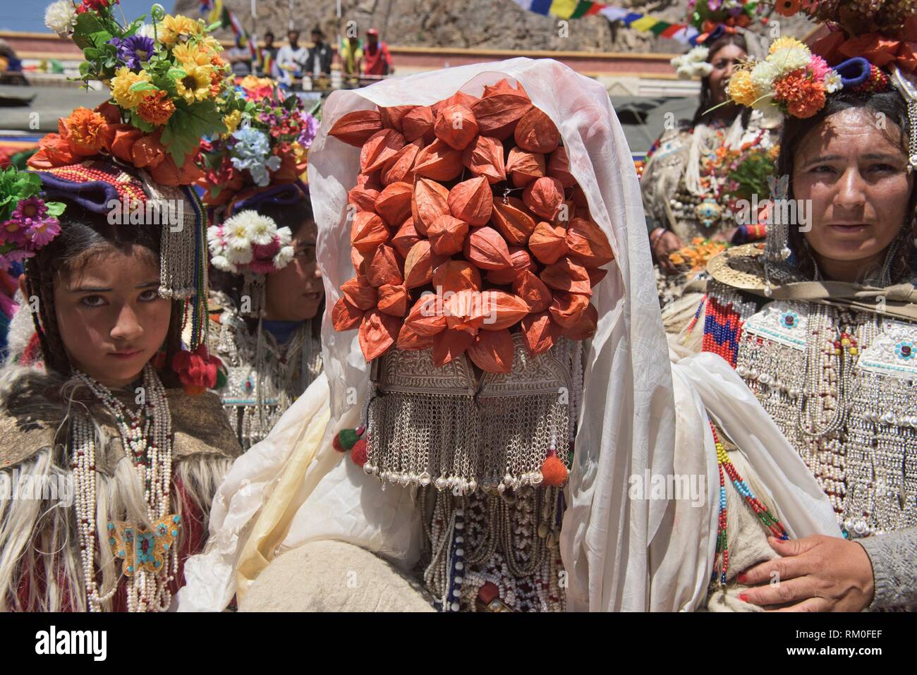 Aryan (Brogpa) bride in traditional wedding costume, Biama village ...