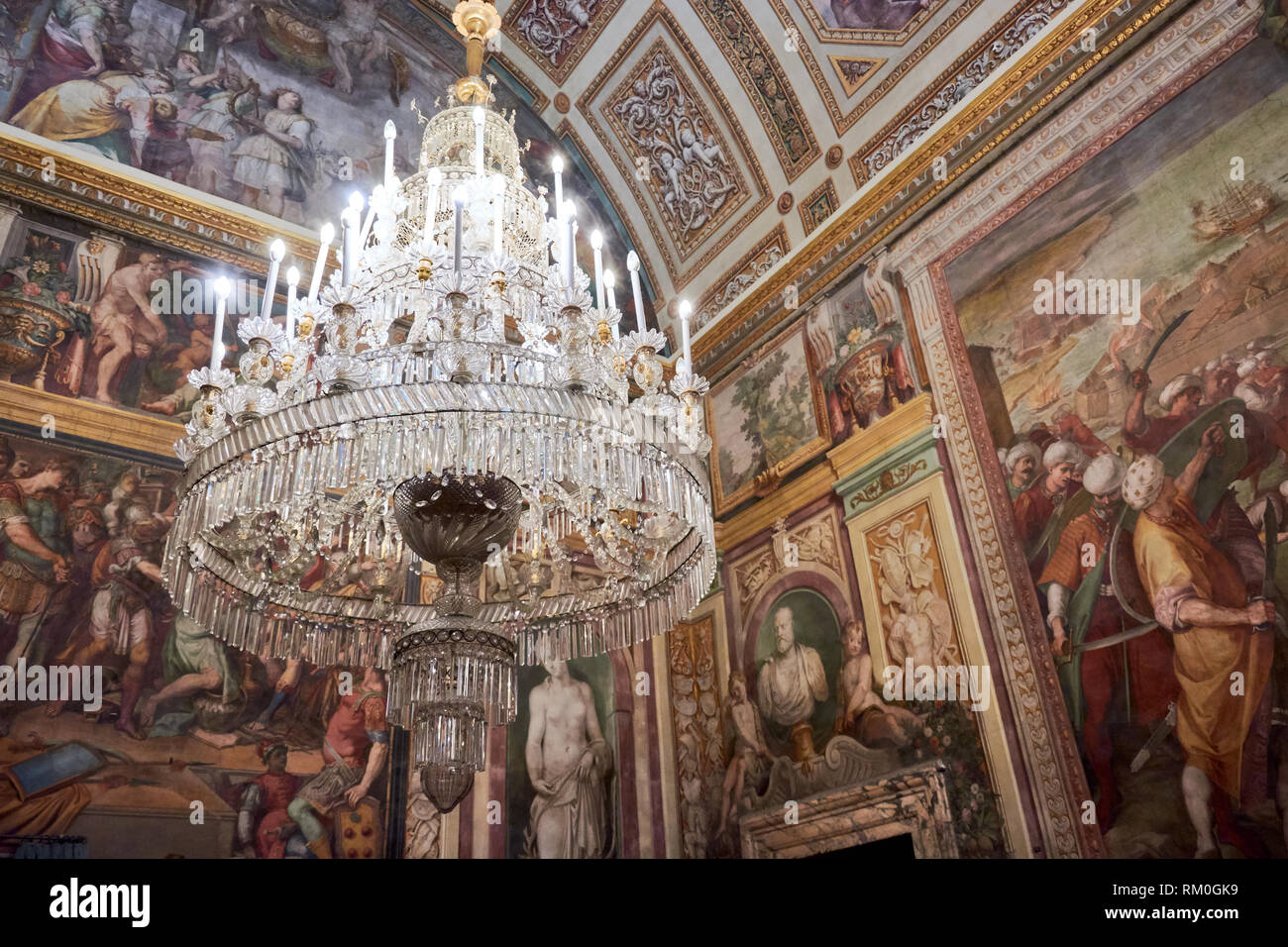 The interior of the first floor of the Pitti Palace, which houses the ...