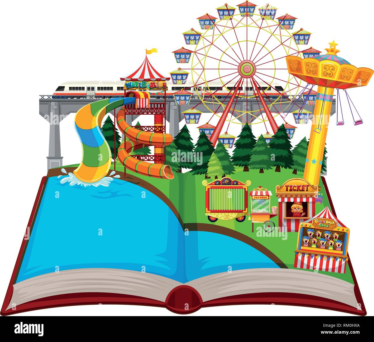 Open book fun park theme illustration Stock Vector Image & Art - Alamy