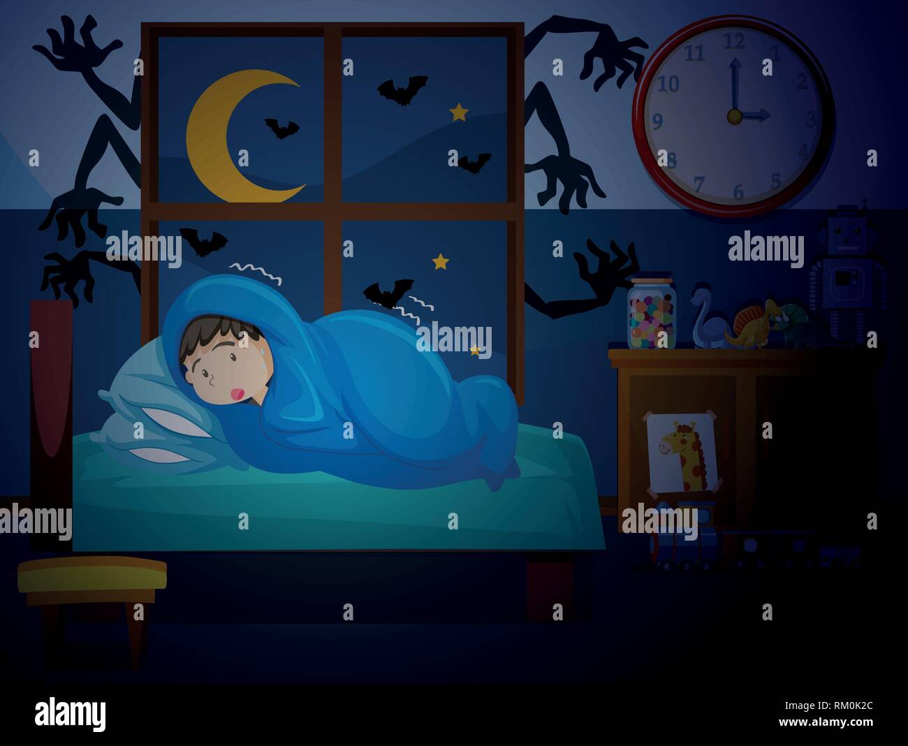 A boy having a nightmare illustration Stock Vector Image & Art - Alamy