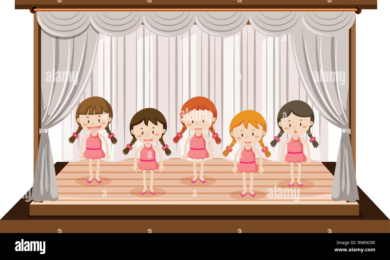 Girls perform ballet on stage illustration Stock Vector Image & Art - Alamy