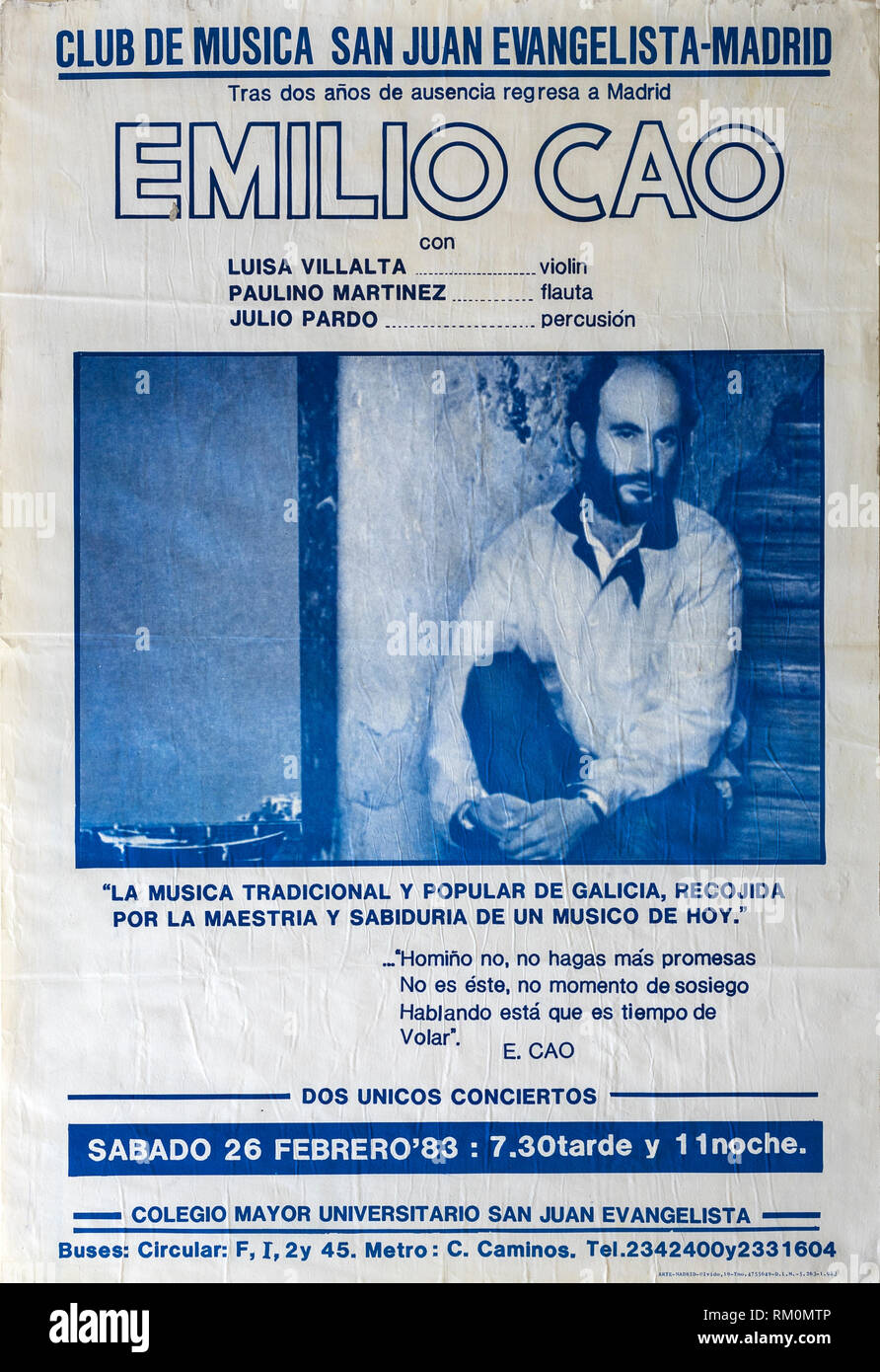 Emilio Cao, Madrid 1983 tour, Musical concert poster Stock Photo - Alamy