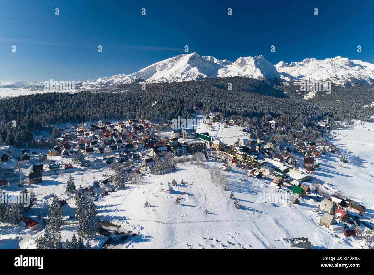 aerial view of winter Zabljak small town in Montenegro Stock Photo - Alamy