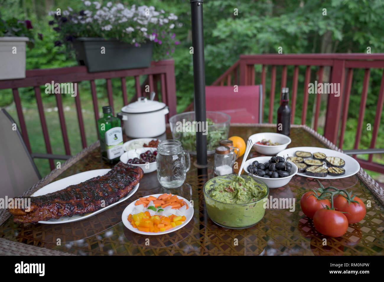 A full table spread out for a family at a simple American home Stock ...