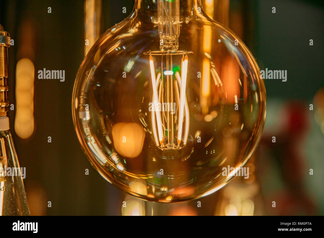 Decorative antique edison style filament light bulb background Stock ...