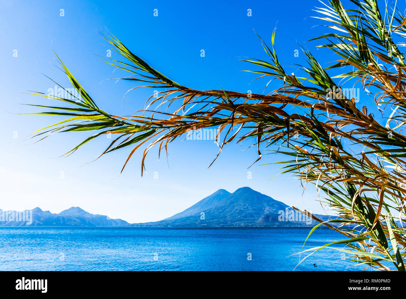 Atitlan & Toliman volcanoes on Lake Atitlan in Guatemalan highlands ...
