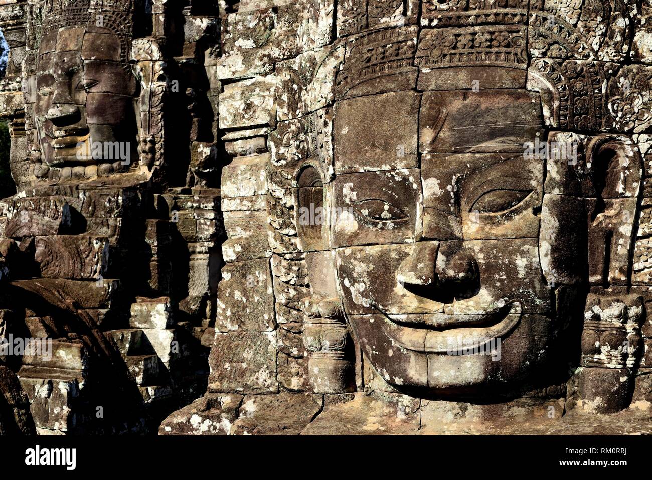 Stone faces of Bayon temple, Angkor Thom, Siem Reap, Cambodia Stock ...