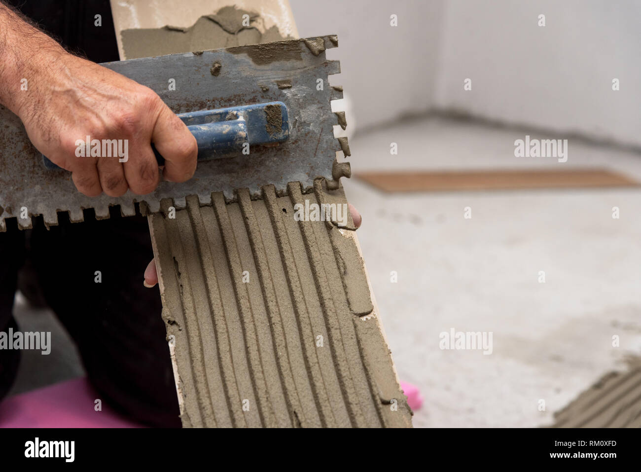 Ceramic tiles and tools for tiler. Floor tiles installation. Home ...