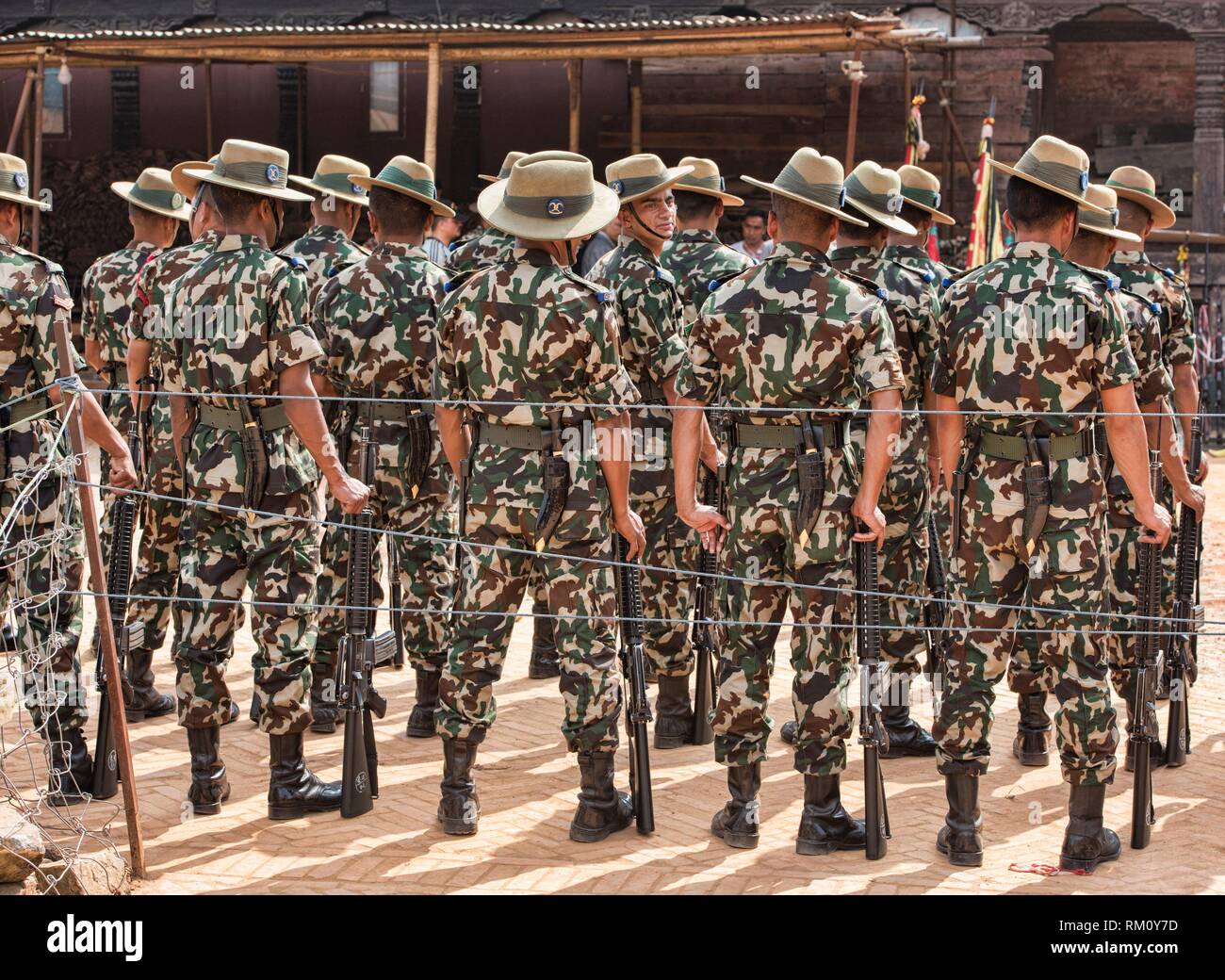 Soldiers lined up during Dasain holiday, Kathmandu, Nepal Stock Photo ...