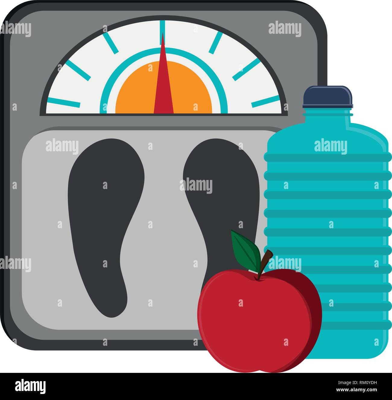 fitness body fat scale water bottle and apple Stock Vector Image & Art ...
