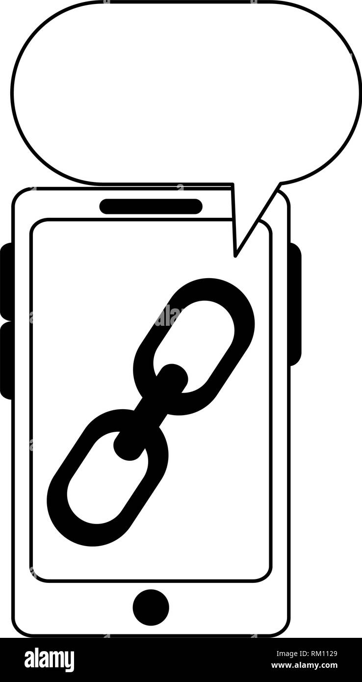 smartphone with chains and chat bubble in black and white Stock Vector ...