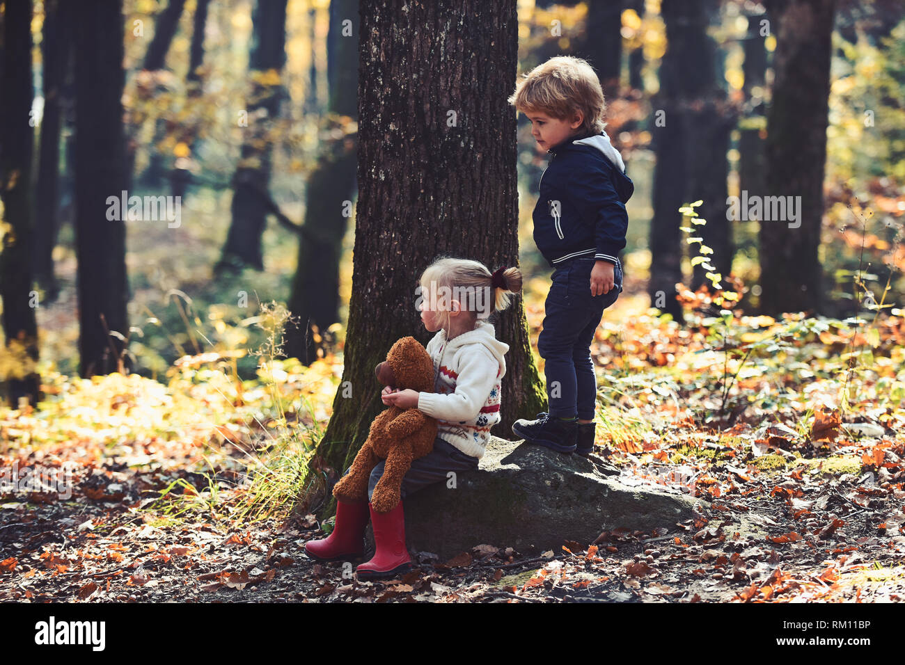 Kids activity and active rest. Brother and sister have fun on fresh air ...