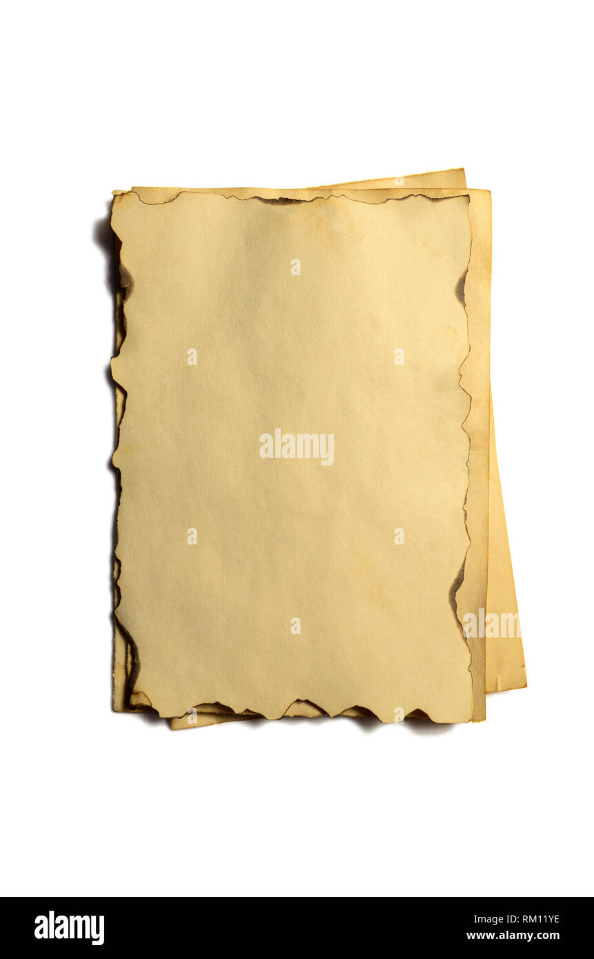 Few old blank pieces of antique vintage crumbling paper manuscript or ...