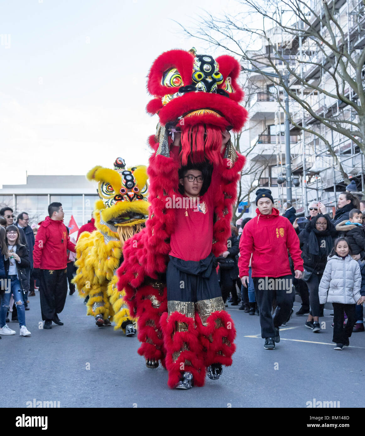 Noisy-le-Grand, France - February 18,2018: The Chinese Lions performing ...