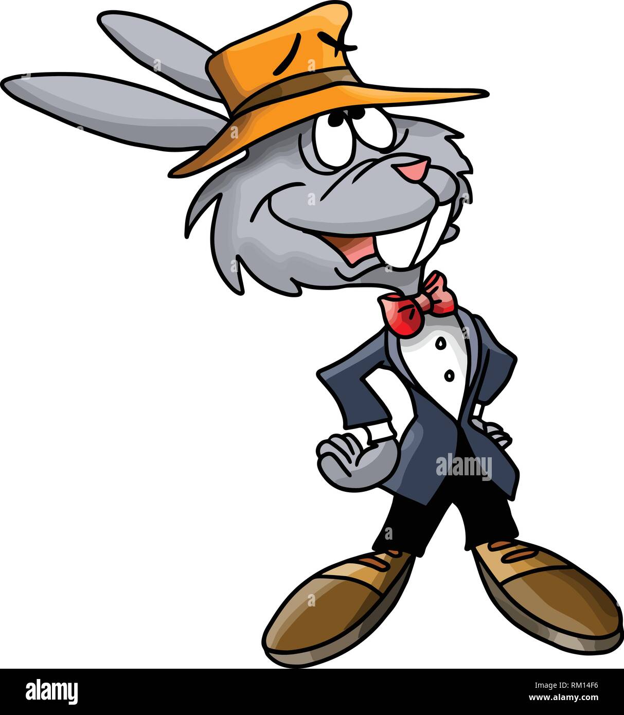Cartoon rabbit wearing a suit and a hat is going to gambling party ...