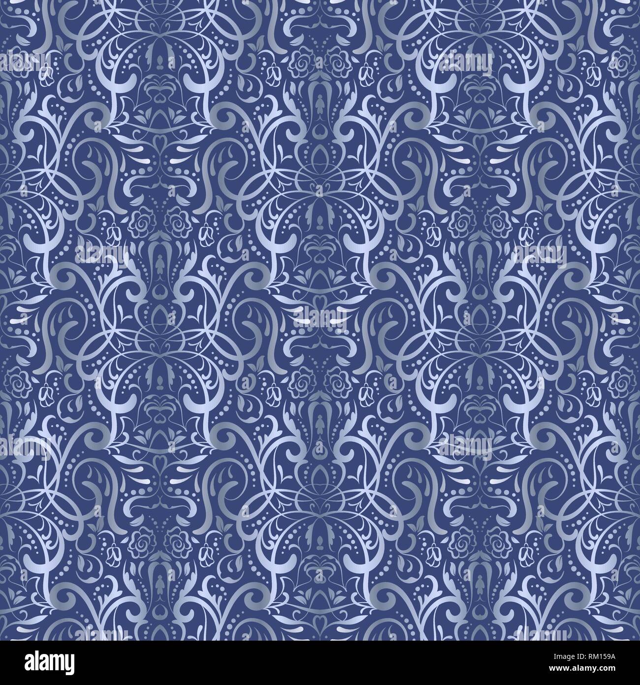 Symmetric seamless blue pattern. Decorative background in Baroque style ...