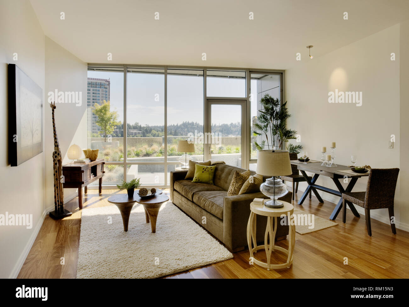 Living room in luxury highrise apartment Stock Photo - Alamy