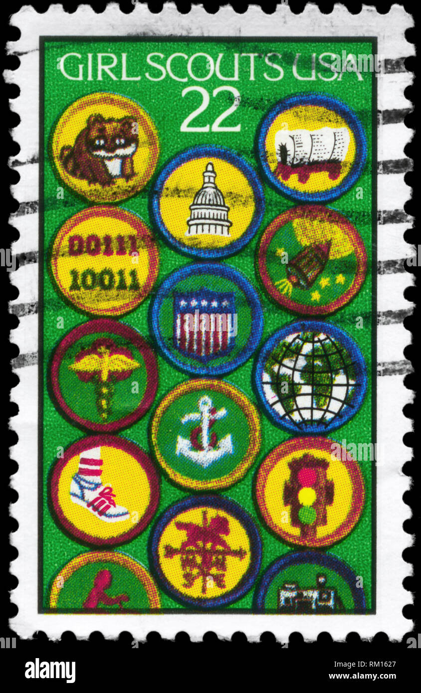 USA - CIRCA 1987: A Stamp printed in USA devoted to Girl Scouts, 75th ...