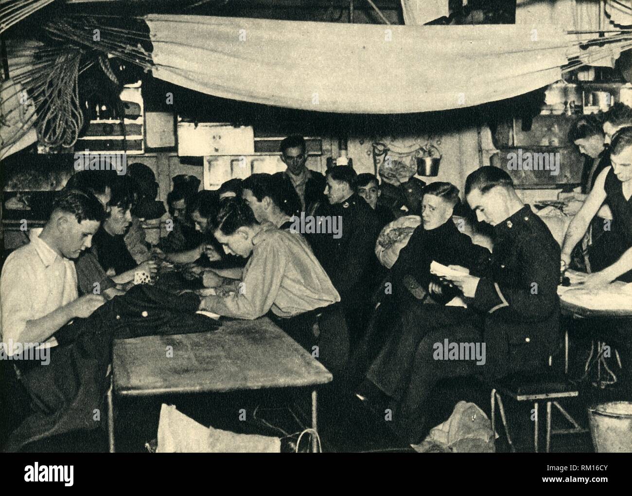 Royal Marines on their mess deck on board a ship, World War II, c1939 ...