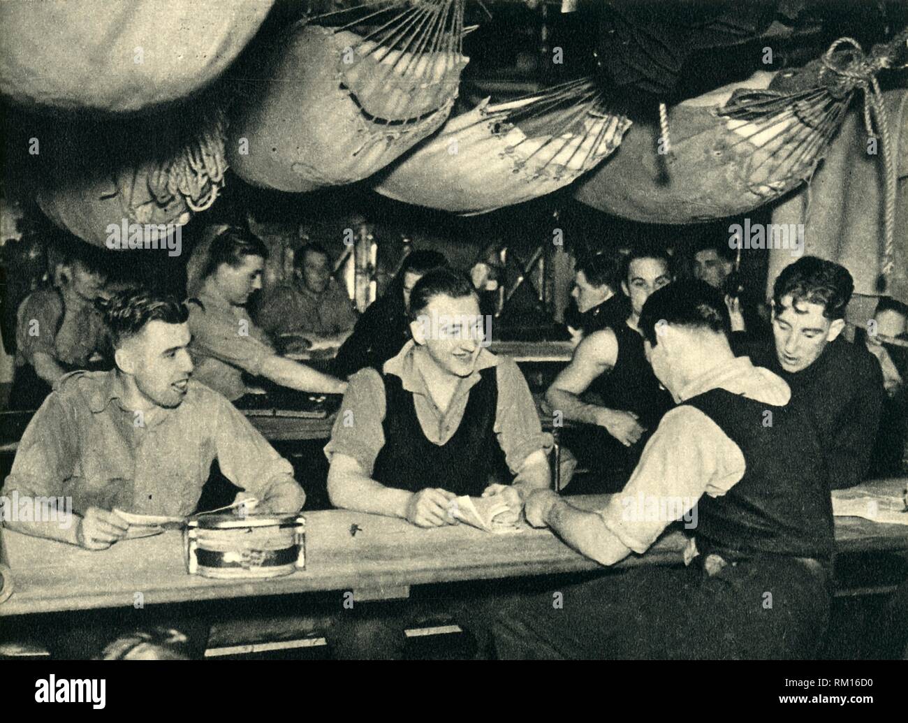 Royal Marines on their mess deck on board a ship, World War II, c1939 ...
