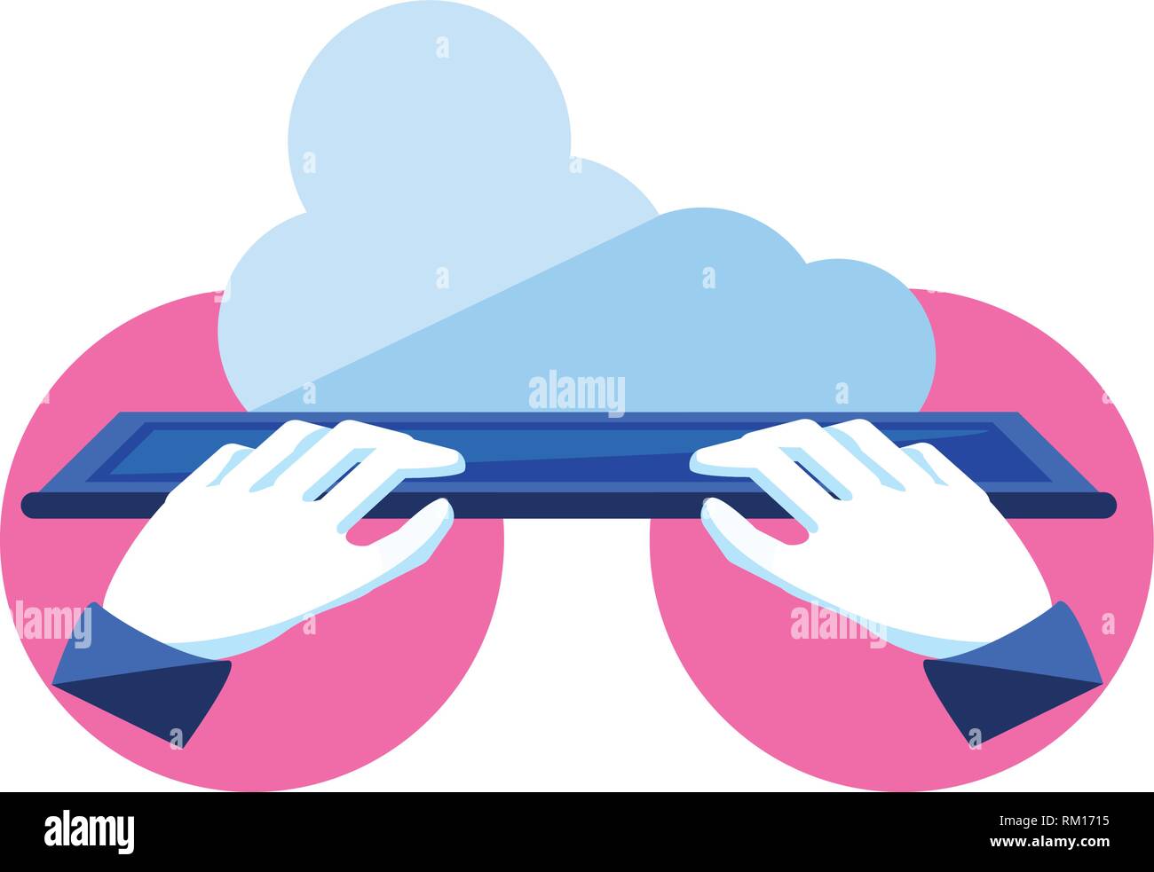 hands with keyboard computer and cloud computing vector illustration ...