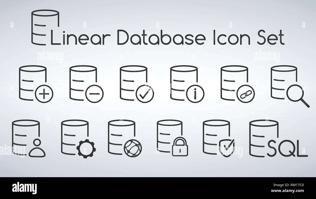 Linear Database Server Isolated Flat Web Mobile Icon Set Vector