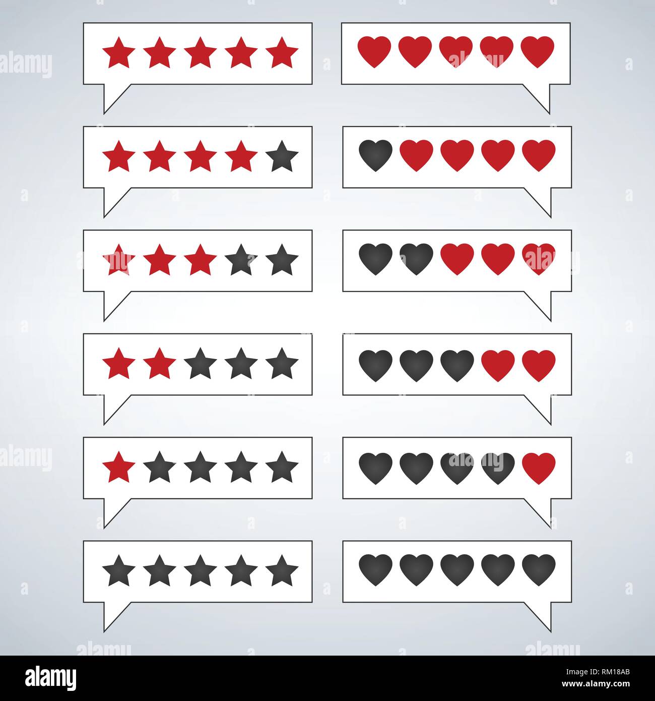 Rating hearts and stars in chat bubble. Vector illustration isolated on ...