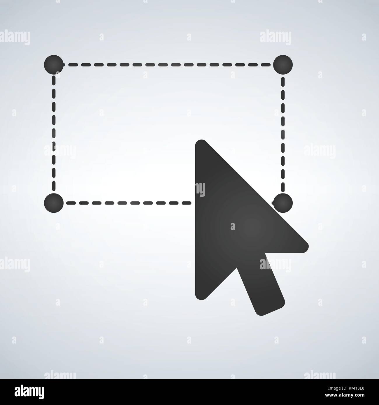 Selection tool with mouse cursor, dashed line and corcles in the corners. Vector illustration ...