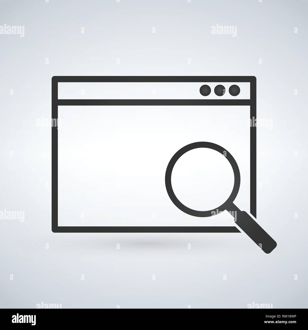 Simple browser window with magnifying glass on modern background ...