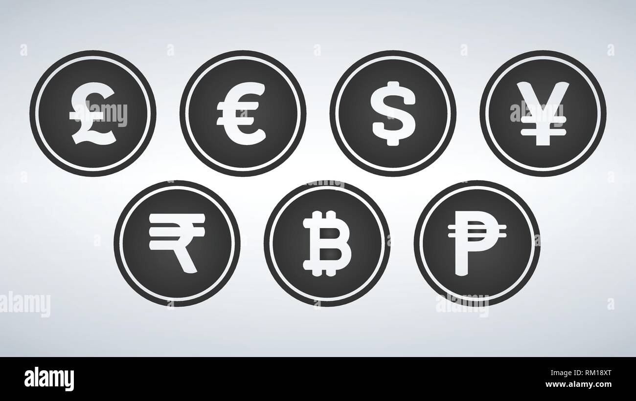 Currency Sign Black Vector Button Icon Design Set, vector illustration ...