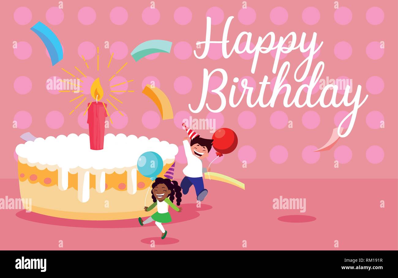 birthday card with little kids celebrating vector illustration design ...