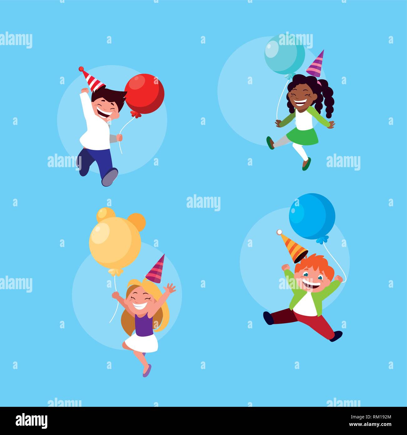 birthday card with group of kids celebrating vector illustration Stock ...