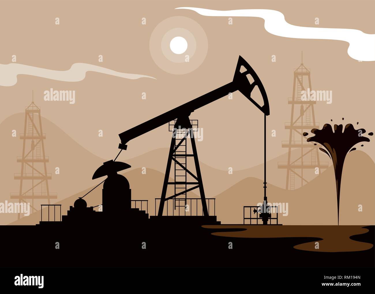 oil industry scene with derrick vector illustration design Stock Vector ...