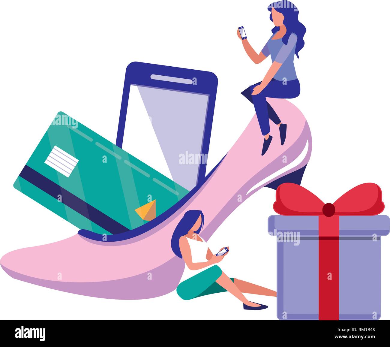 women shoe gift card online shopping market vector illustration Stock ...