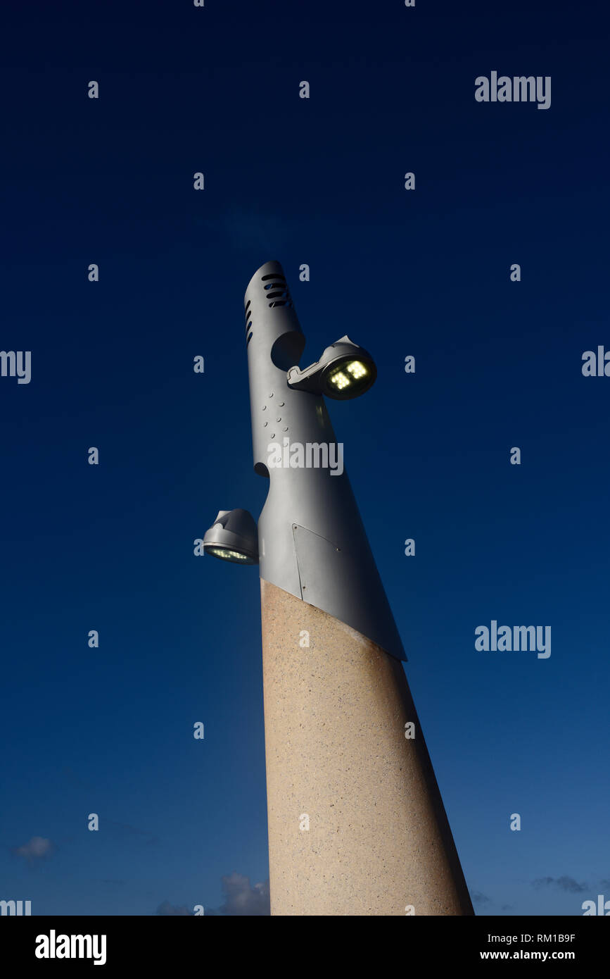Precast concrete lighting column with led lights in metal housing with ...
