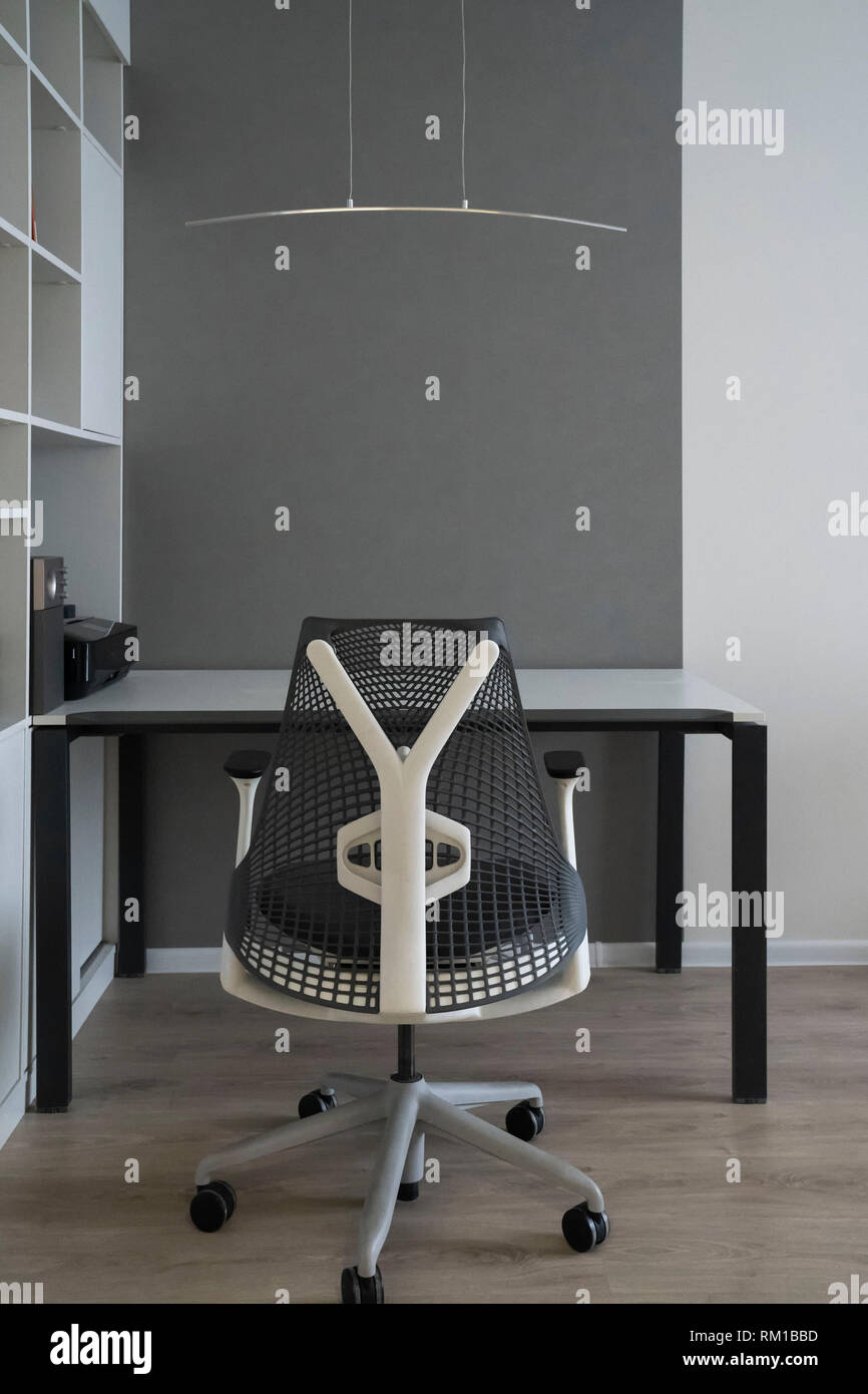 Office interior with modern comfortable workspace - computer desk ...