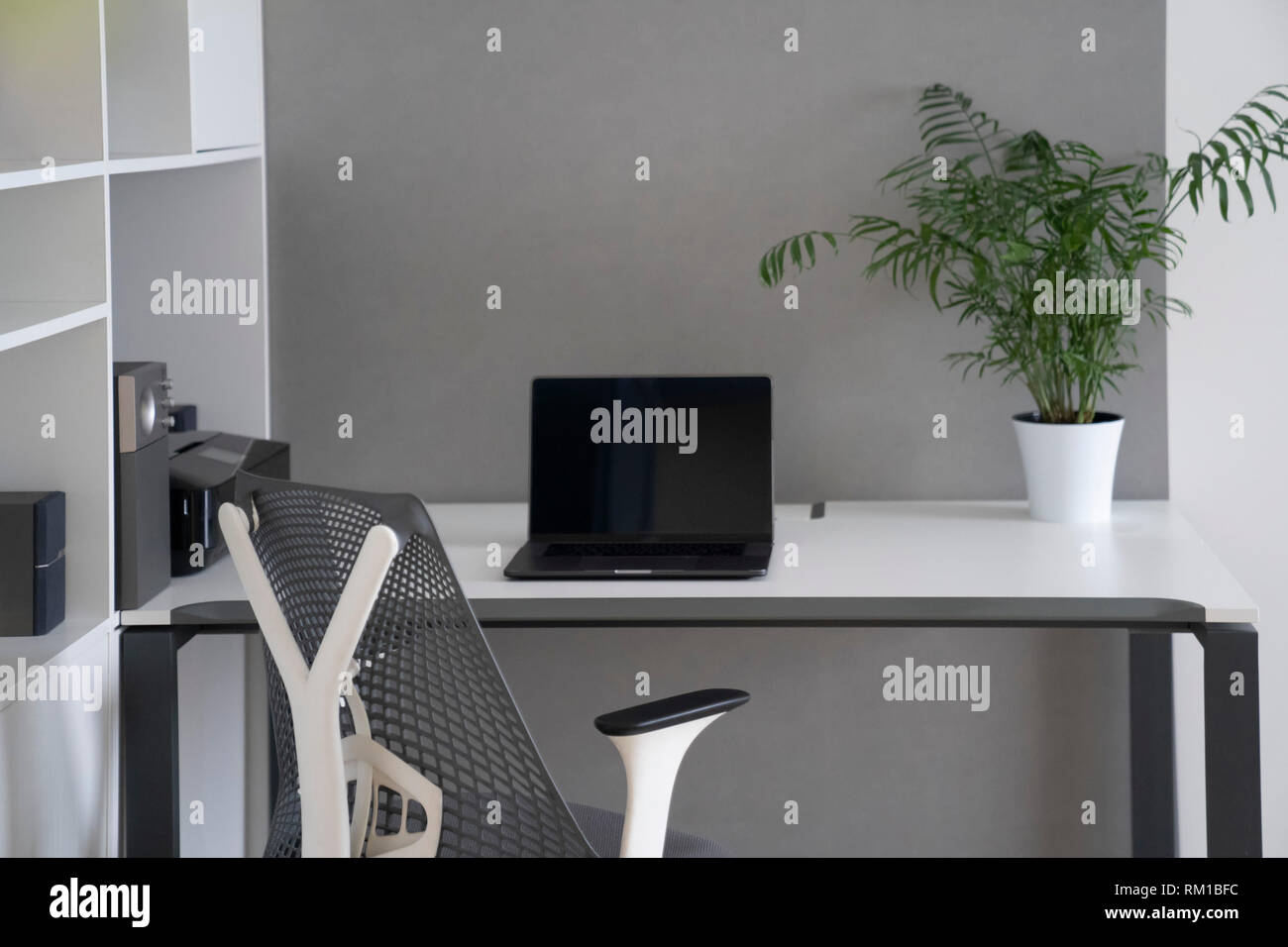 Modern office space interior. Computer work place daylight interior ...