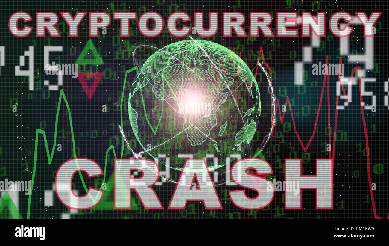 Cryptocurrency crash text on Stock market graph with bar chart price ...